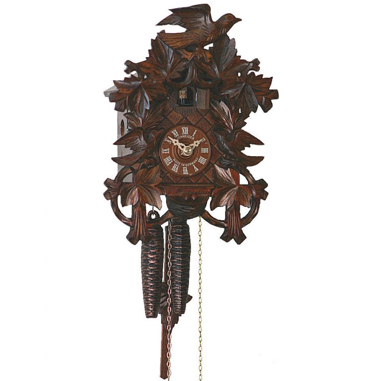 Antique Finish Wood Cuckoo Clock with Bird and Leaves - CuckooClocks.co.uk